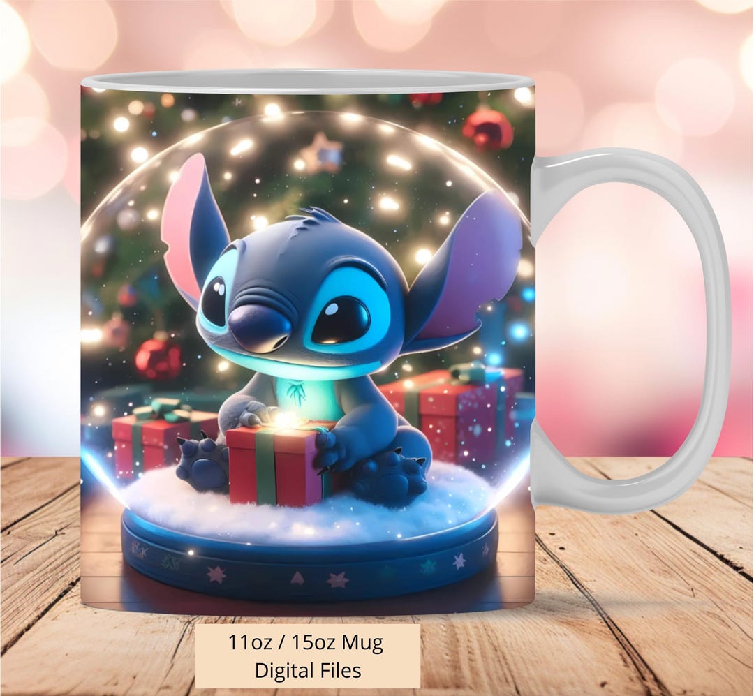3D Cute Stitch Christmas Shine Mug Wrap, 3D Stitch Mug Wrap Sublimation ...