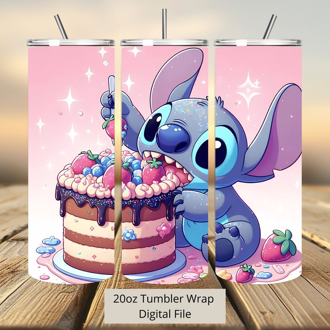 3D Cute Stitch Eat Cake Fruits Tumbler Wrap, Stitch Tumbler Wrap ...