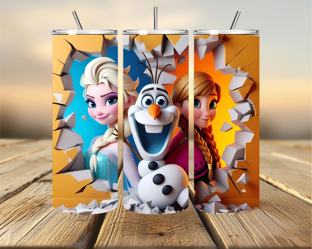 3D Elsa, Anna und Olaf Cracked Hole Tumbler Wrap, Frozen Tumbler Wrap ...