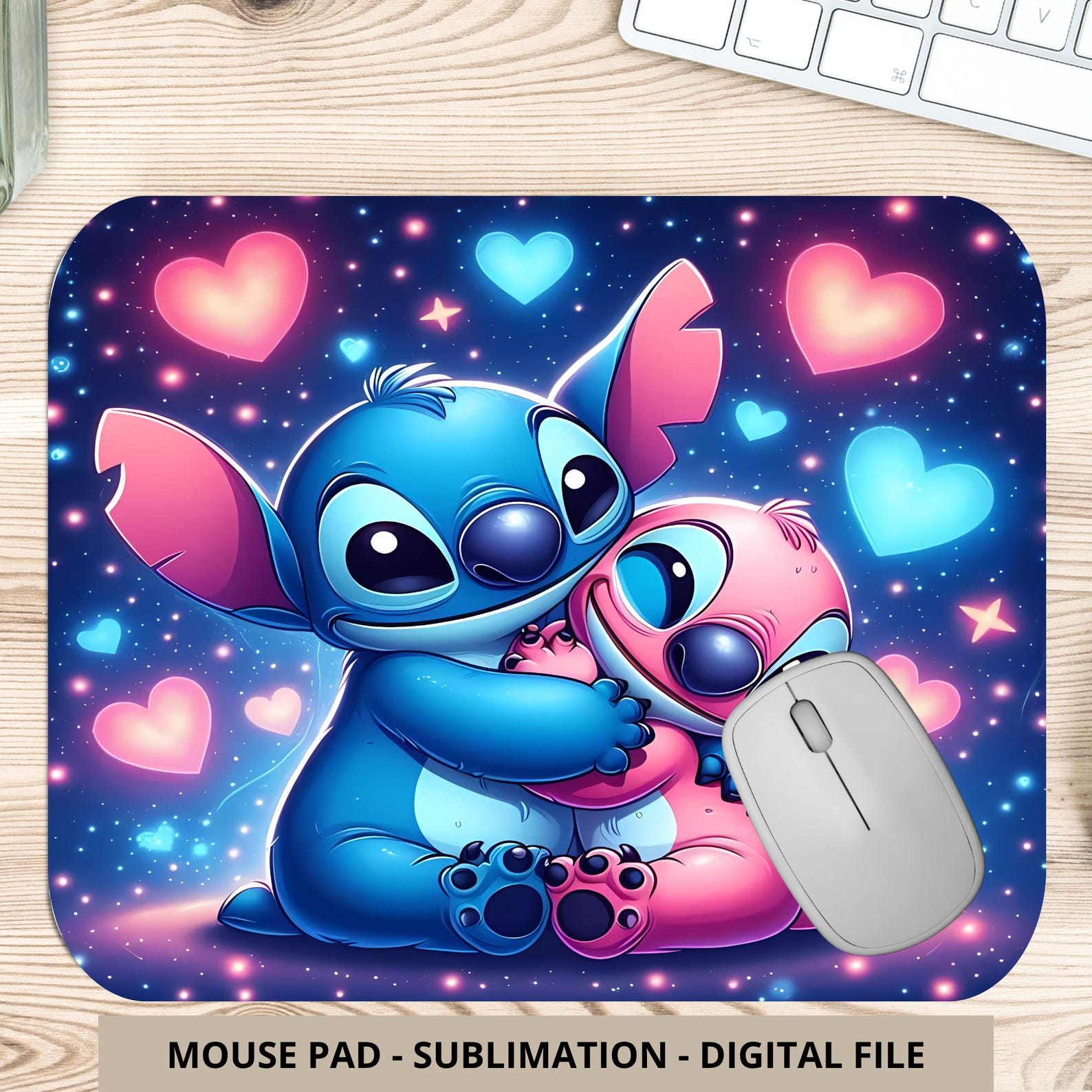 1 PNG Mouse Pad Angel & Stitch Hearts Sublimation, Cute Mousepad PNG ...