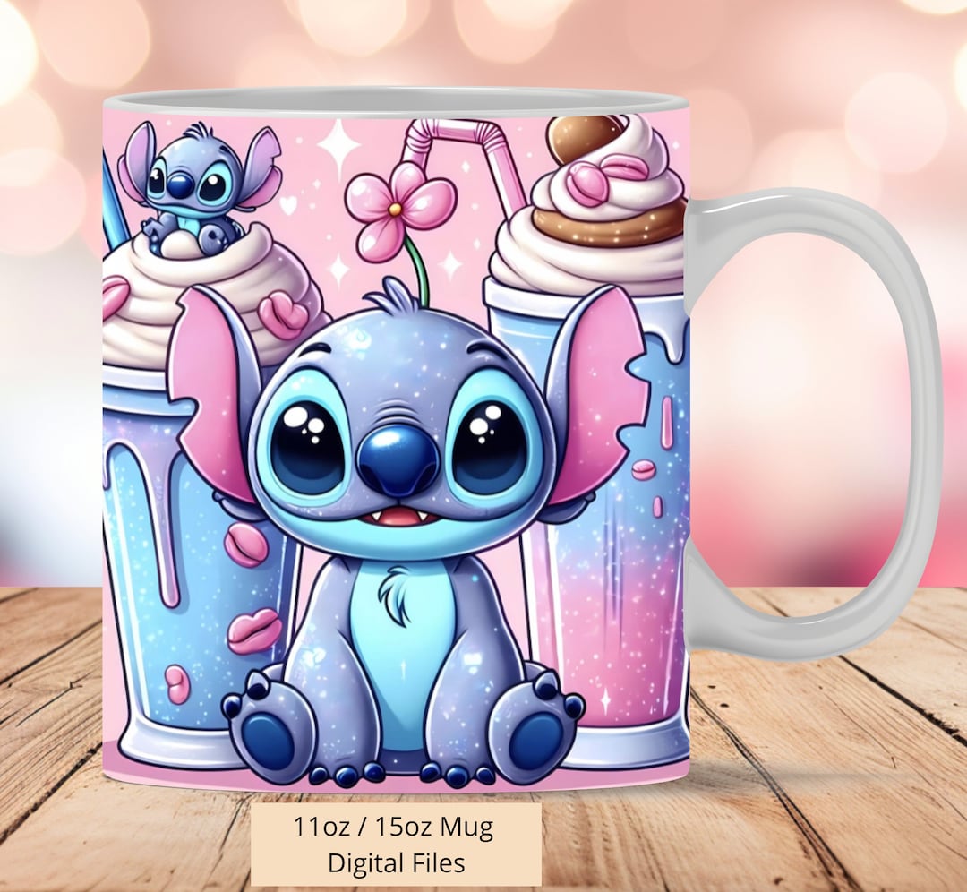 3D Cute Stitch Milkshakes Mug Wrap, 3D Stitch Mug Wrap Sublimation ...