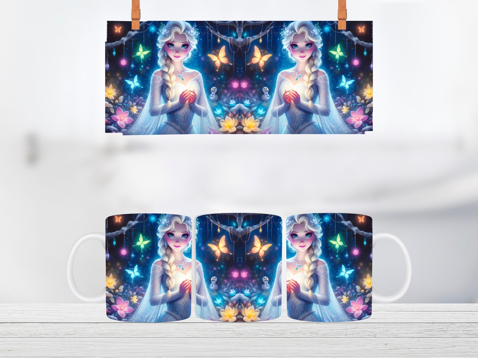 3D Cute Princess Mug Wrap, 3D Elsa Mug Wrap Sublimation Design PNG, Mug ...