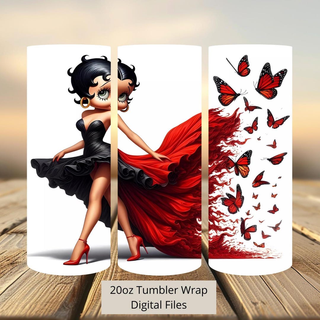 3D Betty Boop Red Butterfly Tumbler Wrap, Betty Tumbler Wrap ...