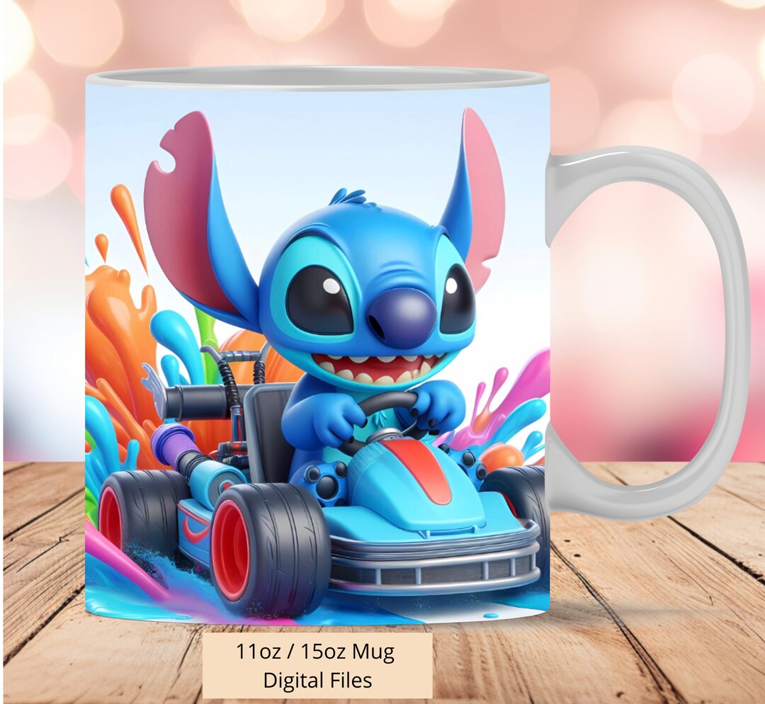 3D Cute Stitch Kart Mug Wrap, 3D Stitch Mug Wrap Sublimation Design PNG ...