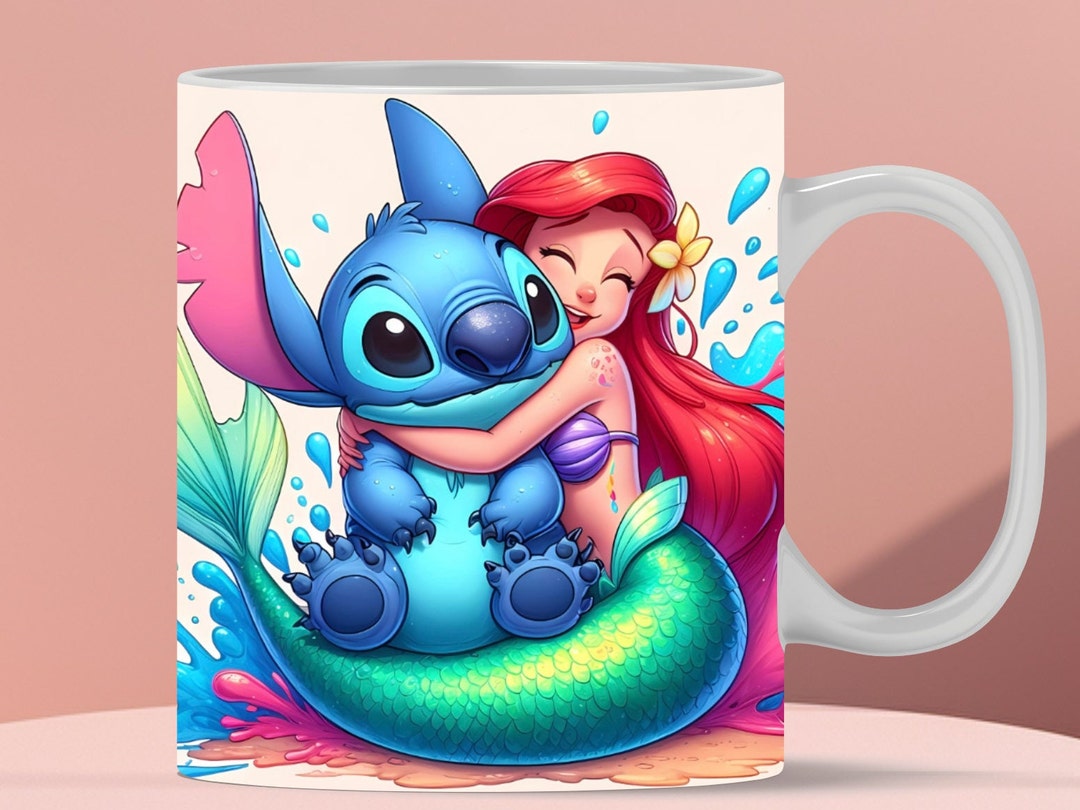 3D Ariel and Stitch Mug Wrap, 3D Stitch Mug Wrap Sublimation Design PNG ...