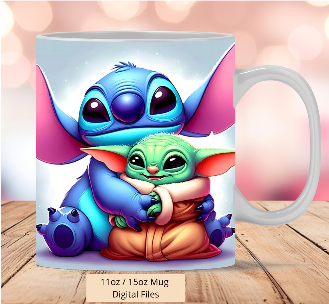 3D Stitch and Yoda Mug Wrap, 3D Stitch Mug Wrap Sublimation Design PNG ...