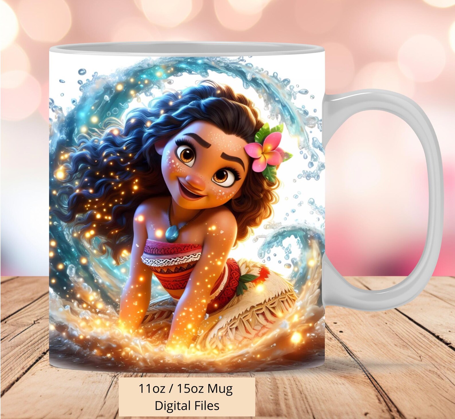 3D linda princesa Moana Splash Shine Mug Wrap, 3D Princess Mug Wrap ...