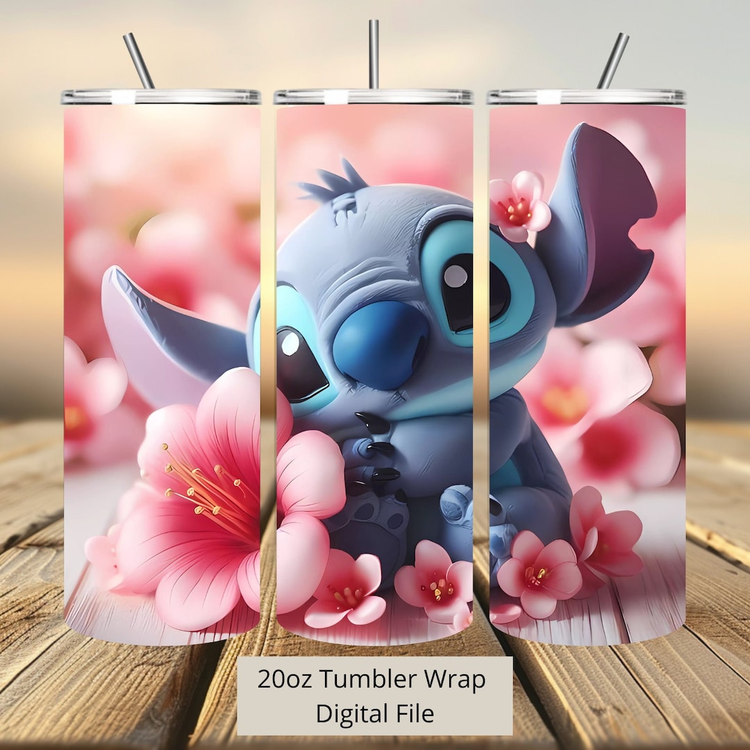 3D Stitch Flowers Tumbler Wrap, 20oz Tumbler, Cartoon Tumbler Wrap ...