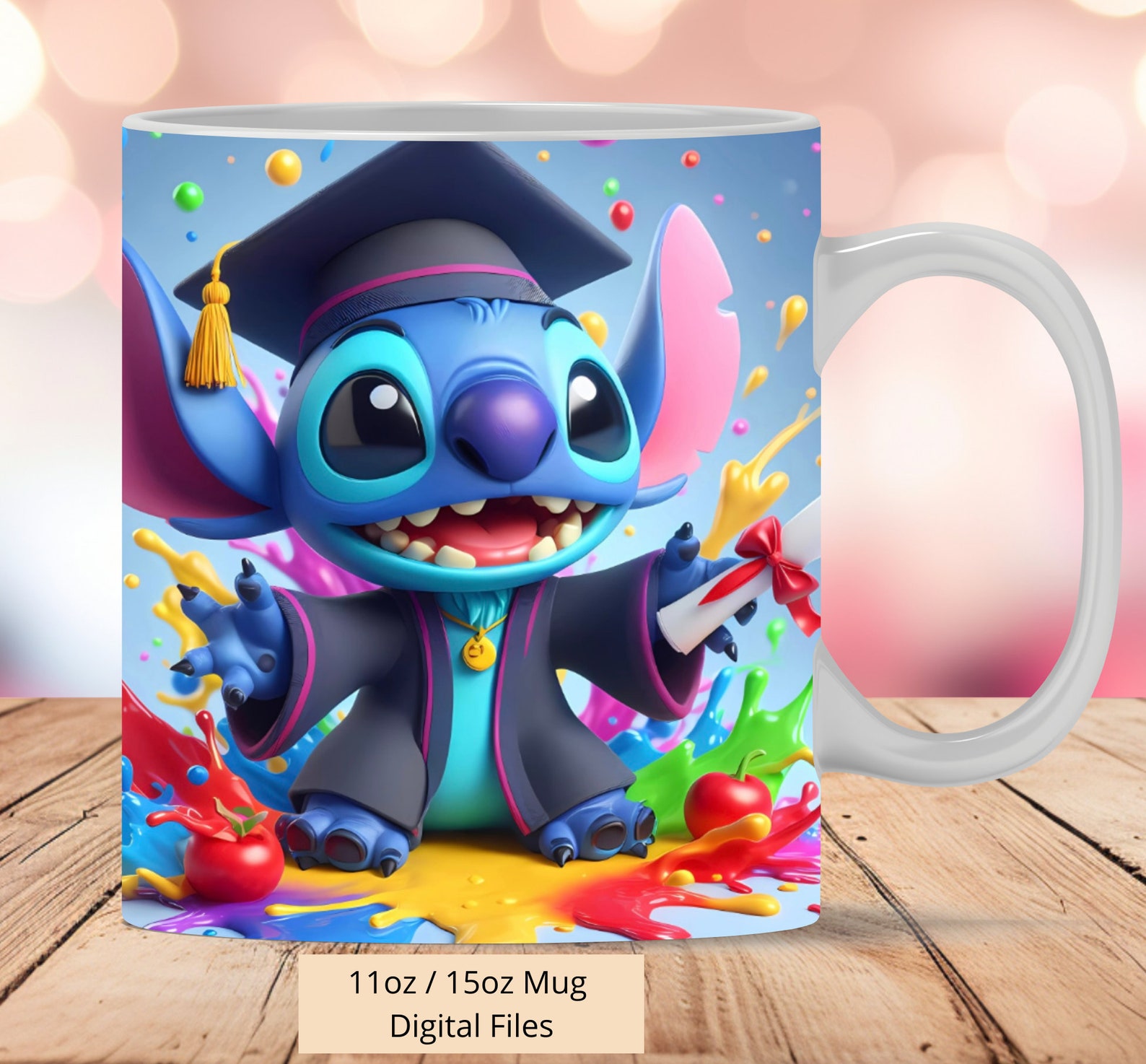 3D Cute Stitch Graduation Mug Wrap, 3D Stitch Mug Wrap Sublimation ...