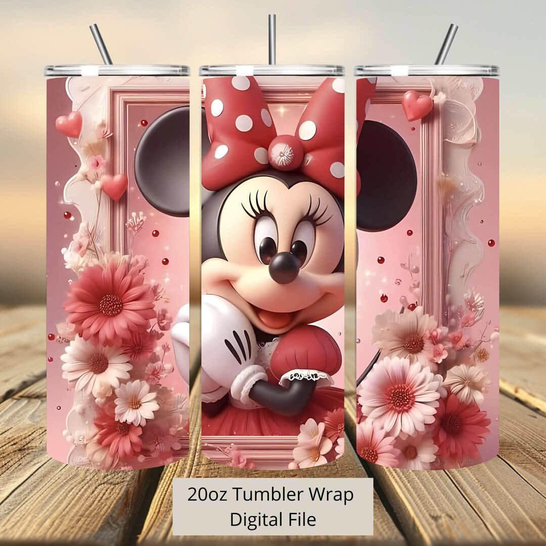 3D Cute Minnie Red Flowers Tumbler Wrap, Minnie Tumbler Wrap ...