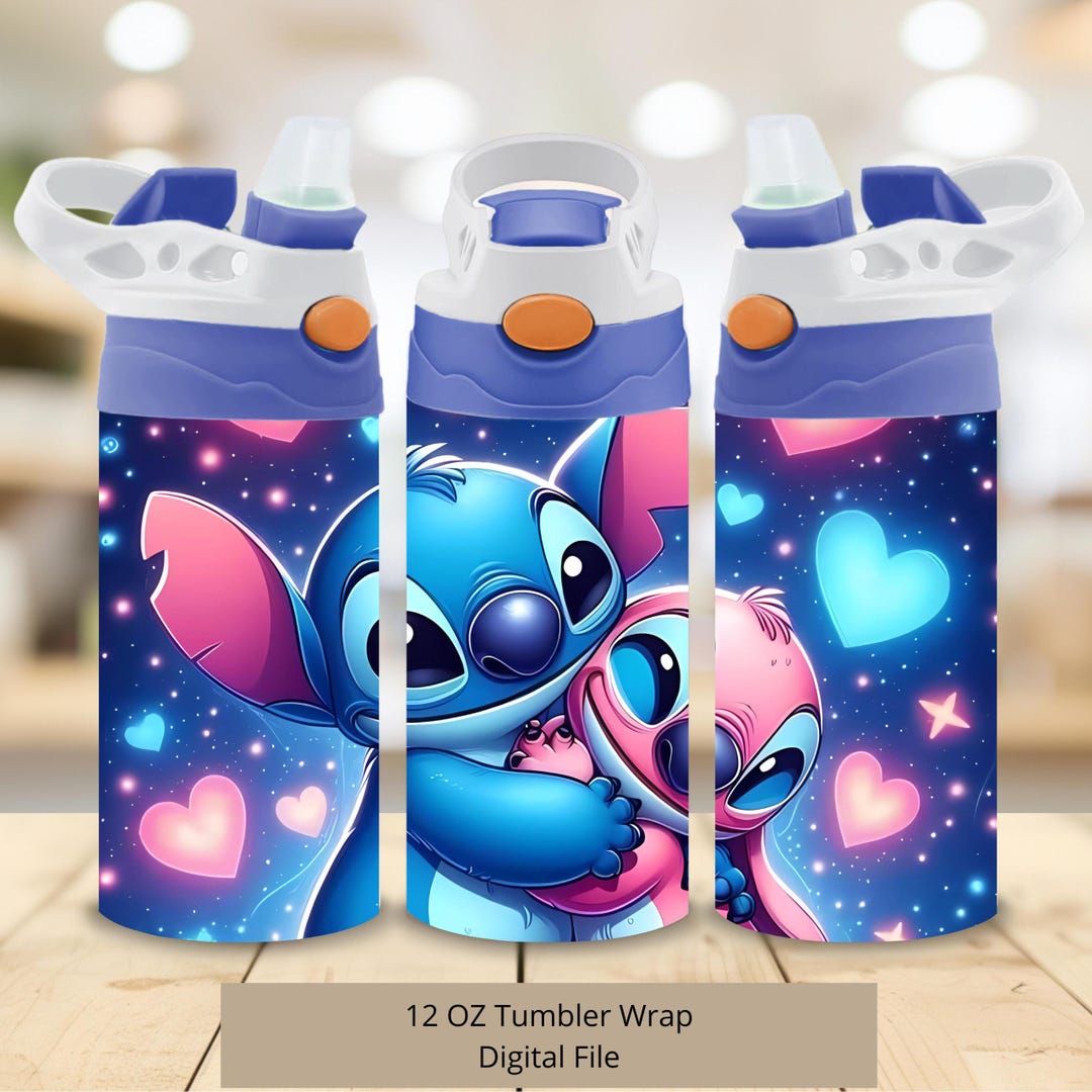 3D Cute Stitch and Angel Hearts Tumbler Design, 12oz Angel Cup Tumbler ...