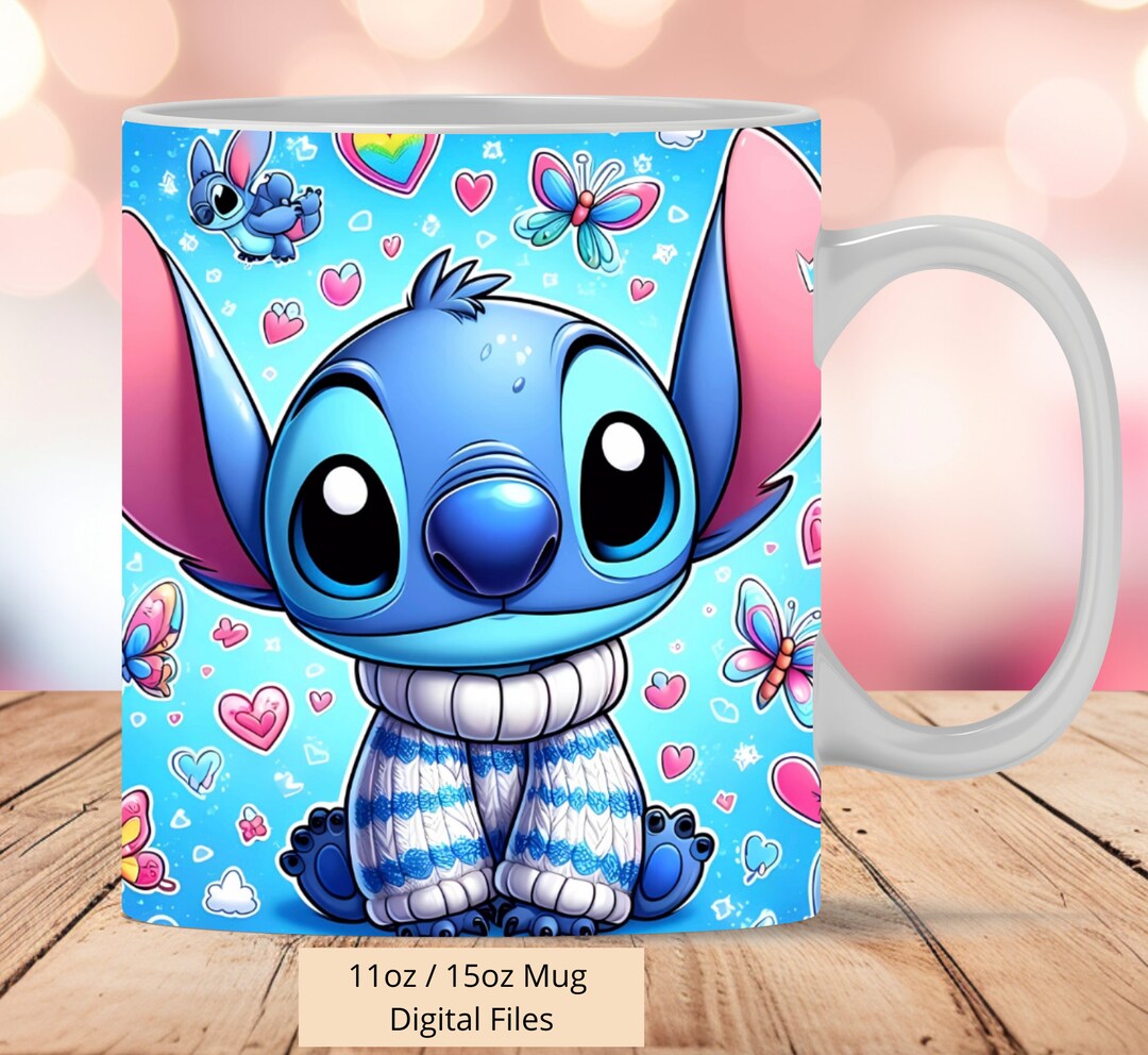 3D Cute Stitch Hearts and Butterflies Mug Wrap, 3D Mug Wrap Sublimation ...