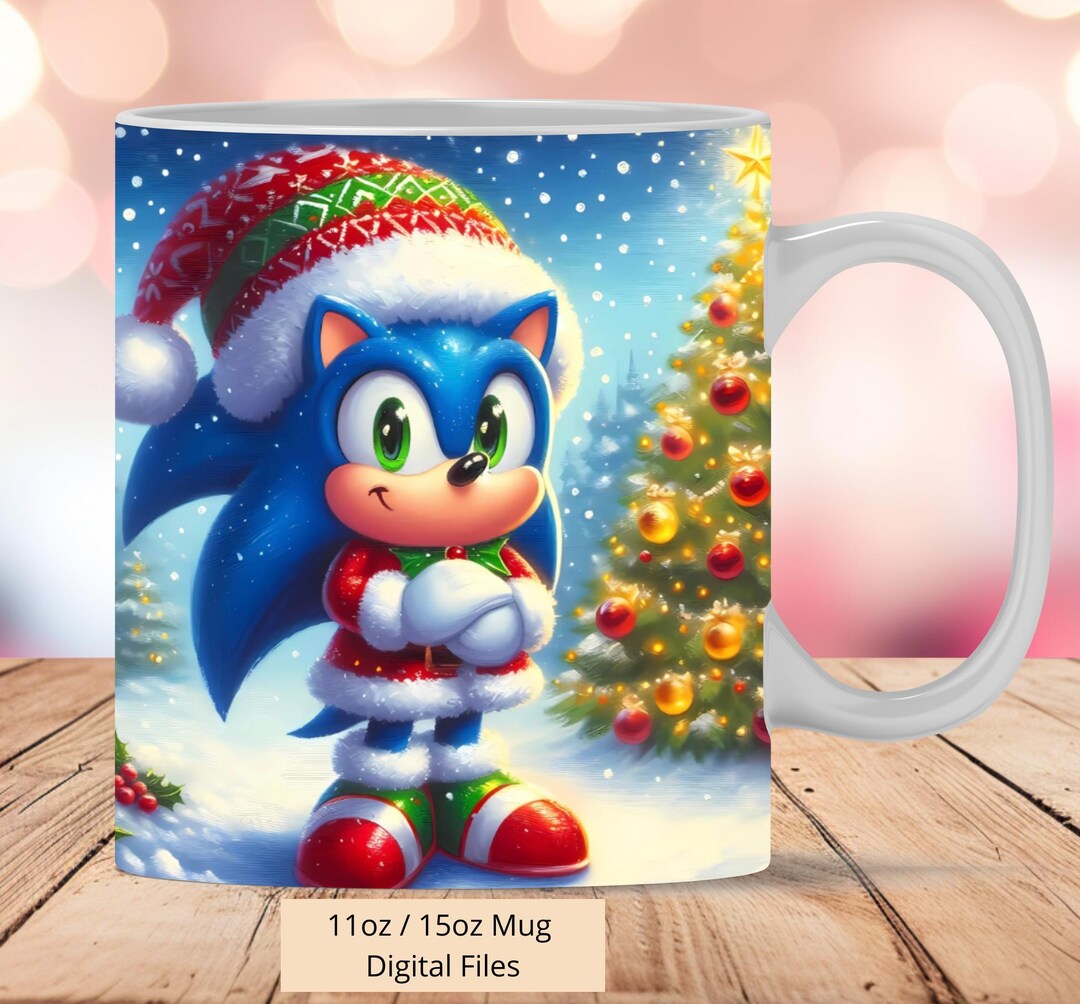 3D Cute Sonic Christmas Mug Wrap, 3D Sonic Mug Wrap Sublimation Design ...