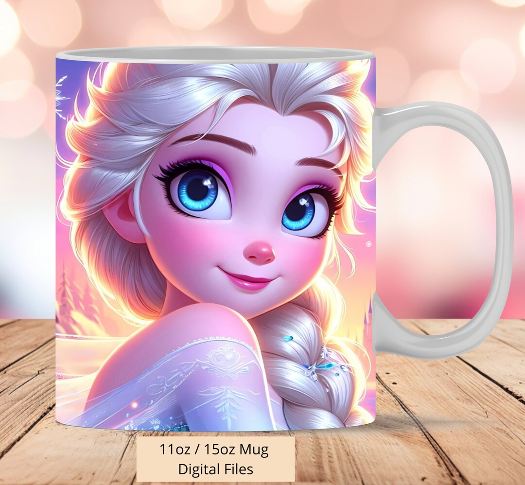 3D Cute Elsa Frozen Mug Wrap, 3D Elsa Mug Wrap Sublimation Design PNG ...