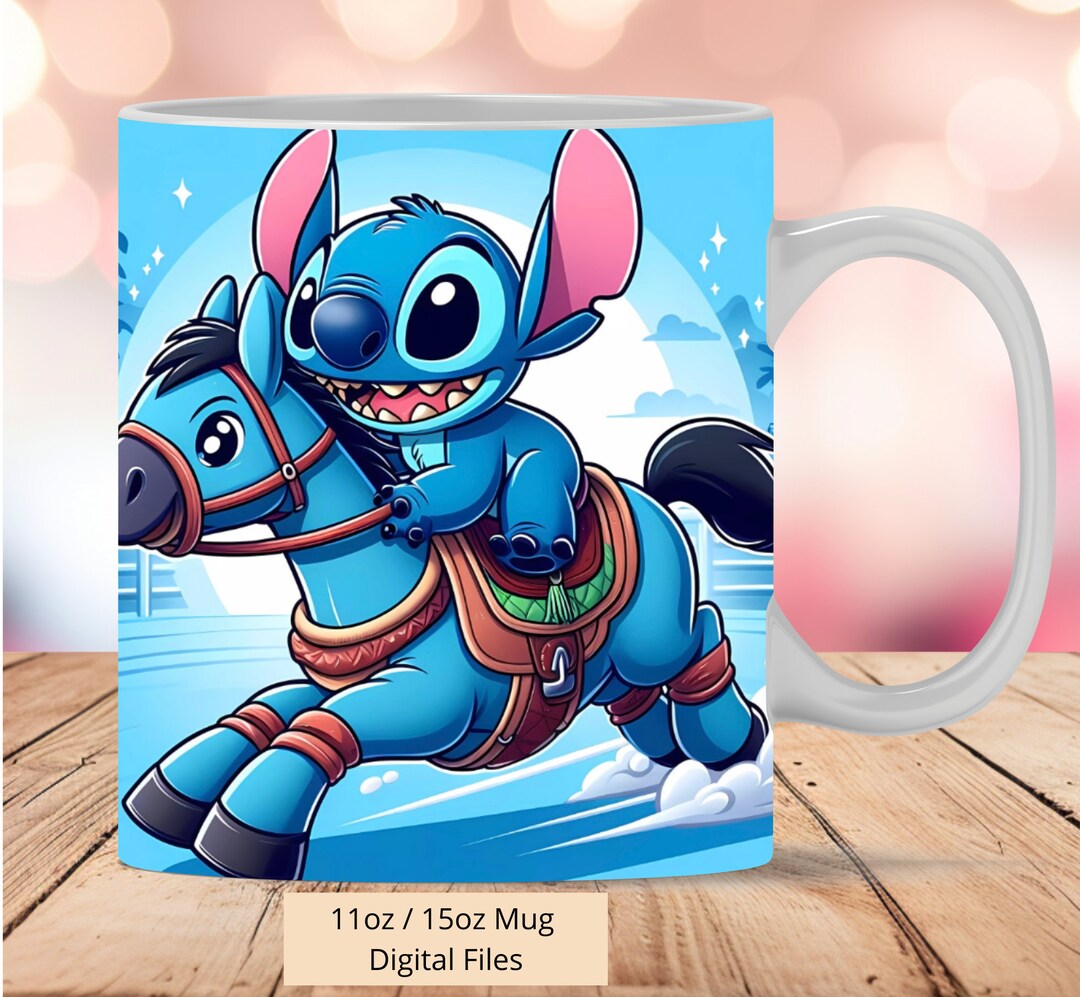 3D Cute Stitch in Horse Mug Wrap, 3D Stitch Mug Wrap Sublimation Design ...