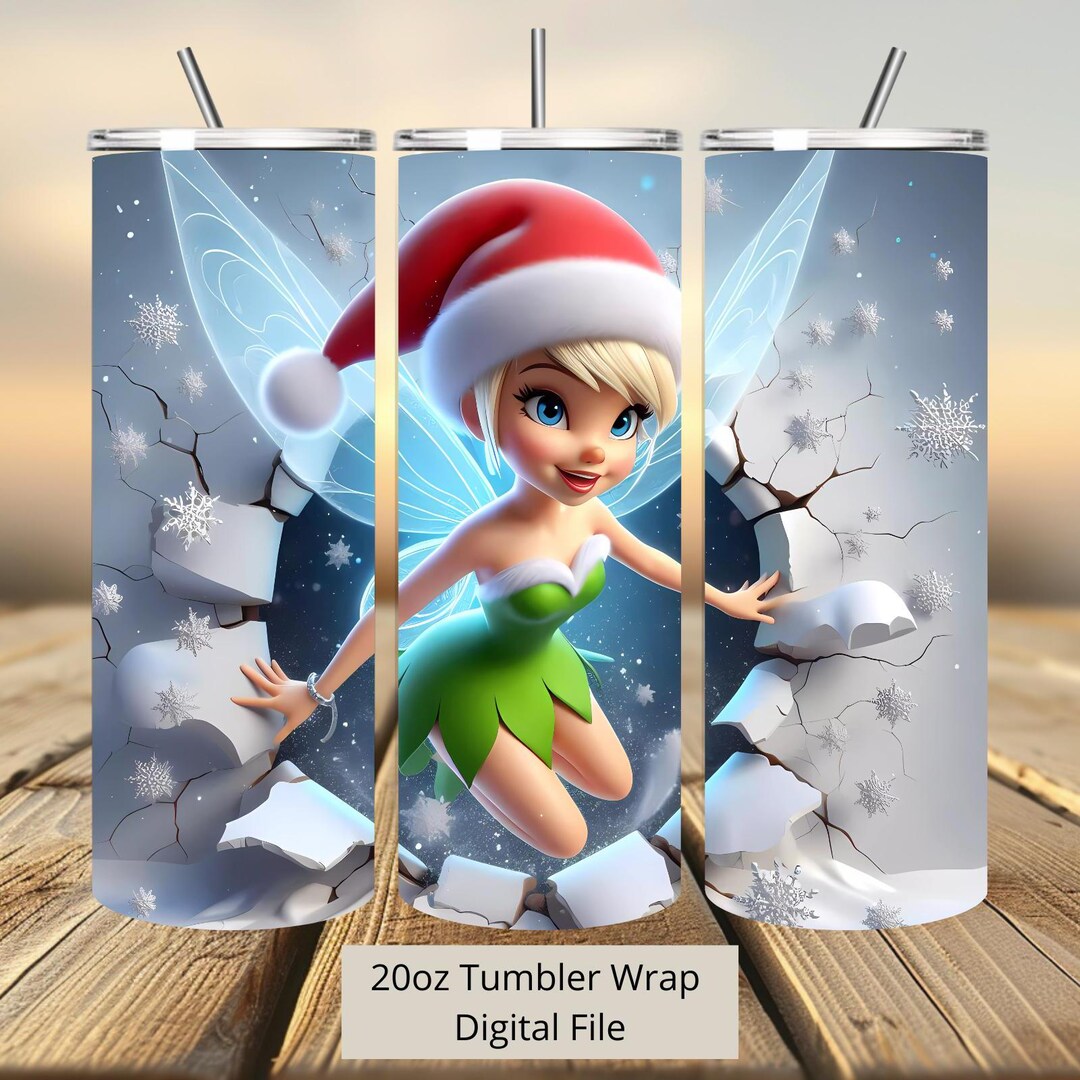 3D Christmas Tinkerbell Shine Cracked Hole Tumbler Wrap, Princess ...