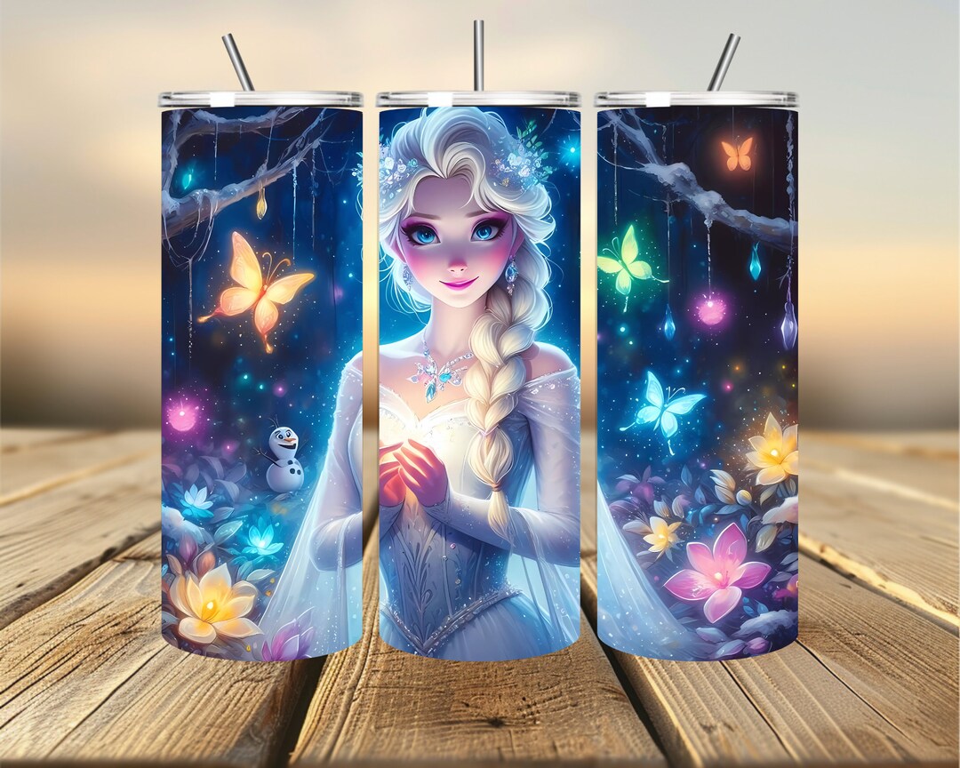 3D Cute Elsa Butterflies Tumbler Wrap, Frozen Tumbler Wrap Sublimation ...