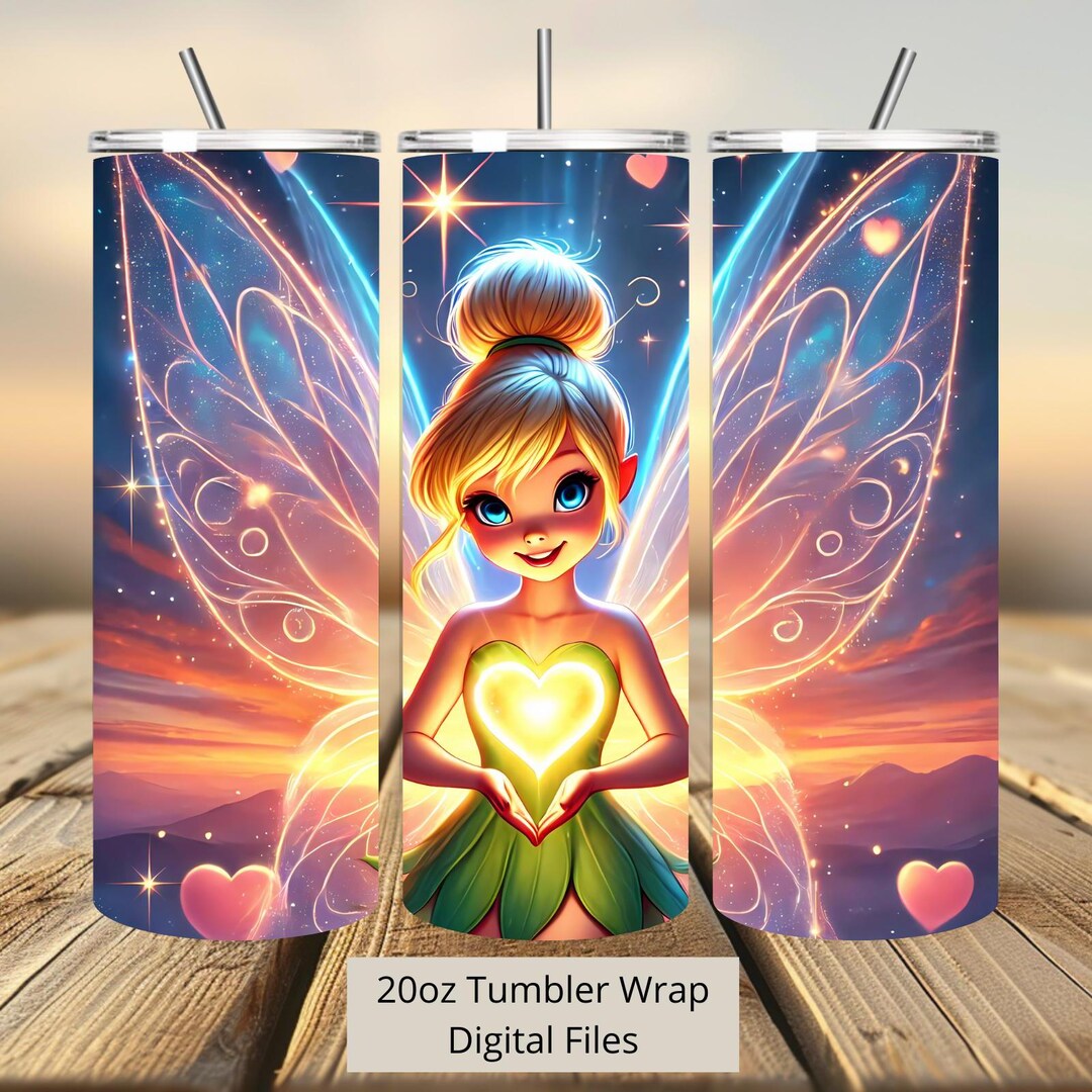 3D Cute Tinkerbell Hearts Tumbler Wrap, Princess Tumbler Wrap ...