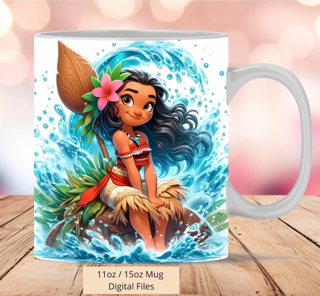 3D Cute Princess Moana Splash Mug Wrap, 3D Princess Mug Wrap ...