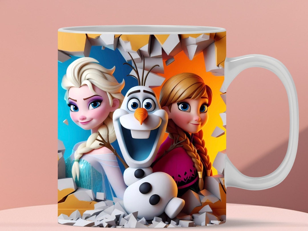 3D Elsa, Anna and Olaf Cracked Hole Mug Wrap, 3D Frozen Mug Wrap ...