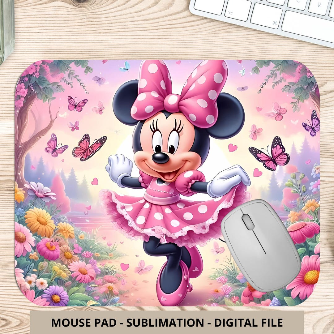 1 PNG Mouse Pad Minnie Pink Flowers Sublimation, Minnie Mousepad PNG ...