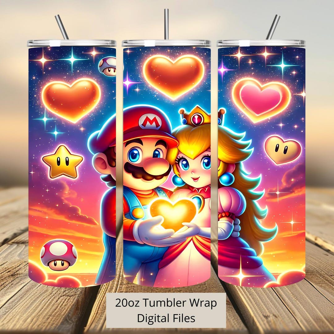 3D Love Super Mario and Peach Heart Tumbler Wrap, Tumbler Wrap ...