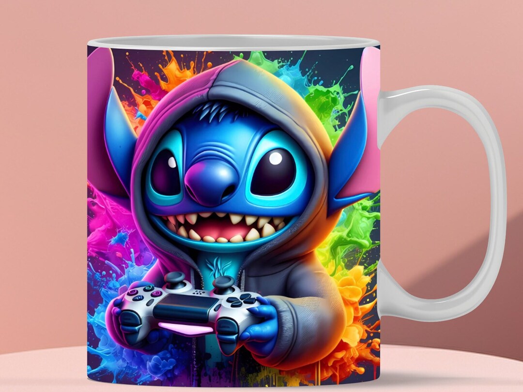 3D Cute Stitch Gamer Mug Wrap, 3D Stitch Mug Wrap Sublimation Design ...