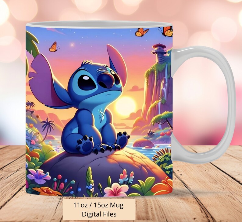 3D Cute Stitch Flowers Mug Wrap, 3D Stitch Mug Wrap Sublimation Design ...