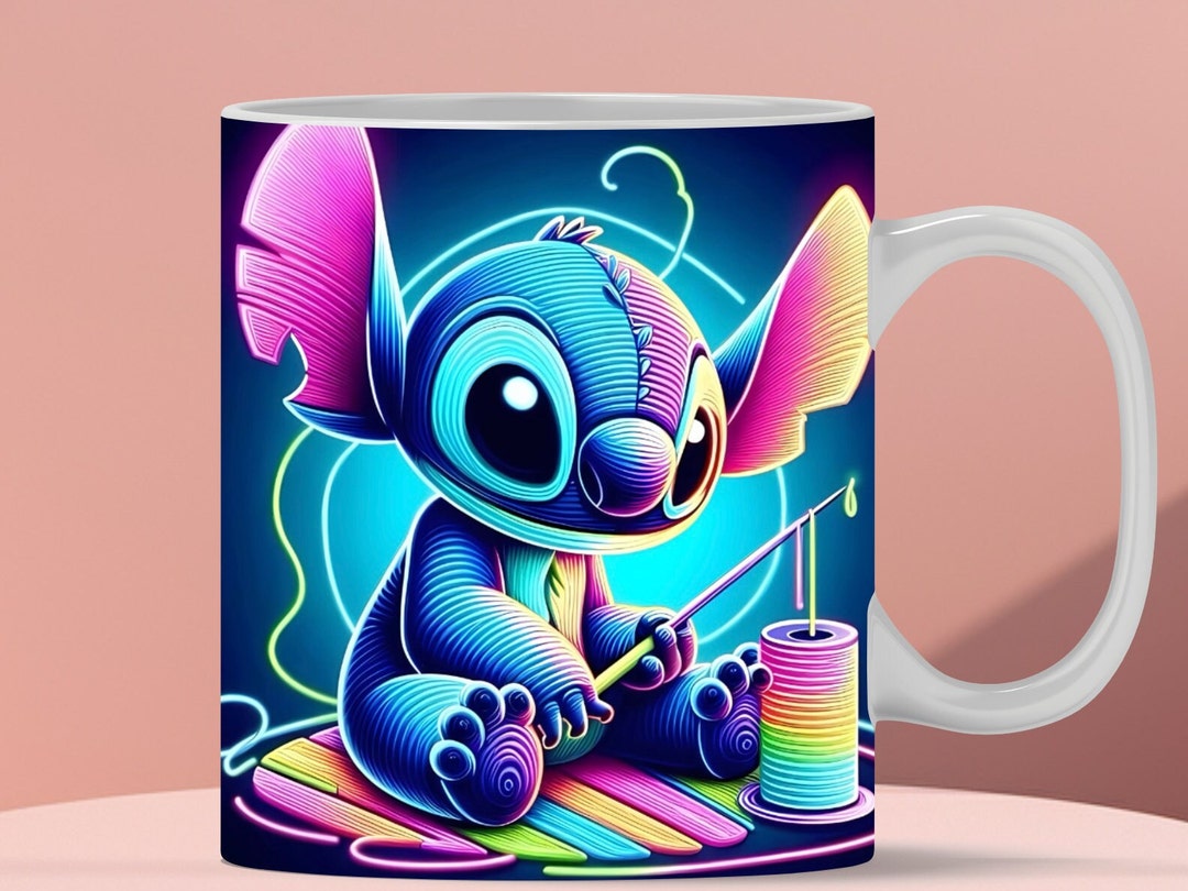 3D Cute Stitch Toy Mug Wrap, 3D Stitch Neon Mug Wrap Sublimation Design ...