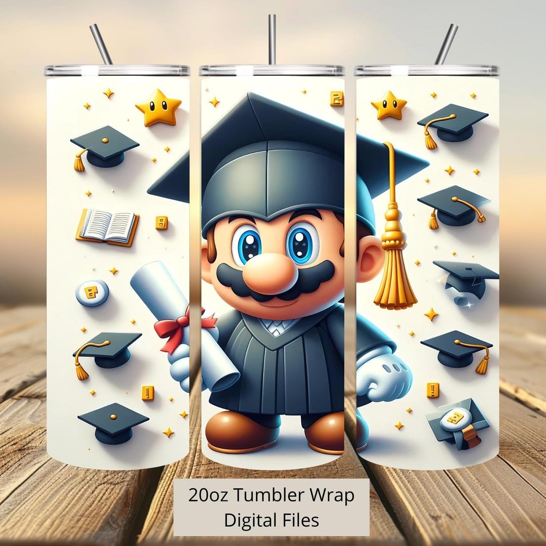 3D Cute Super Mario Graduation Tumbler Wrap, Mario Tumbler Wrap ...