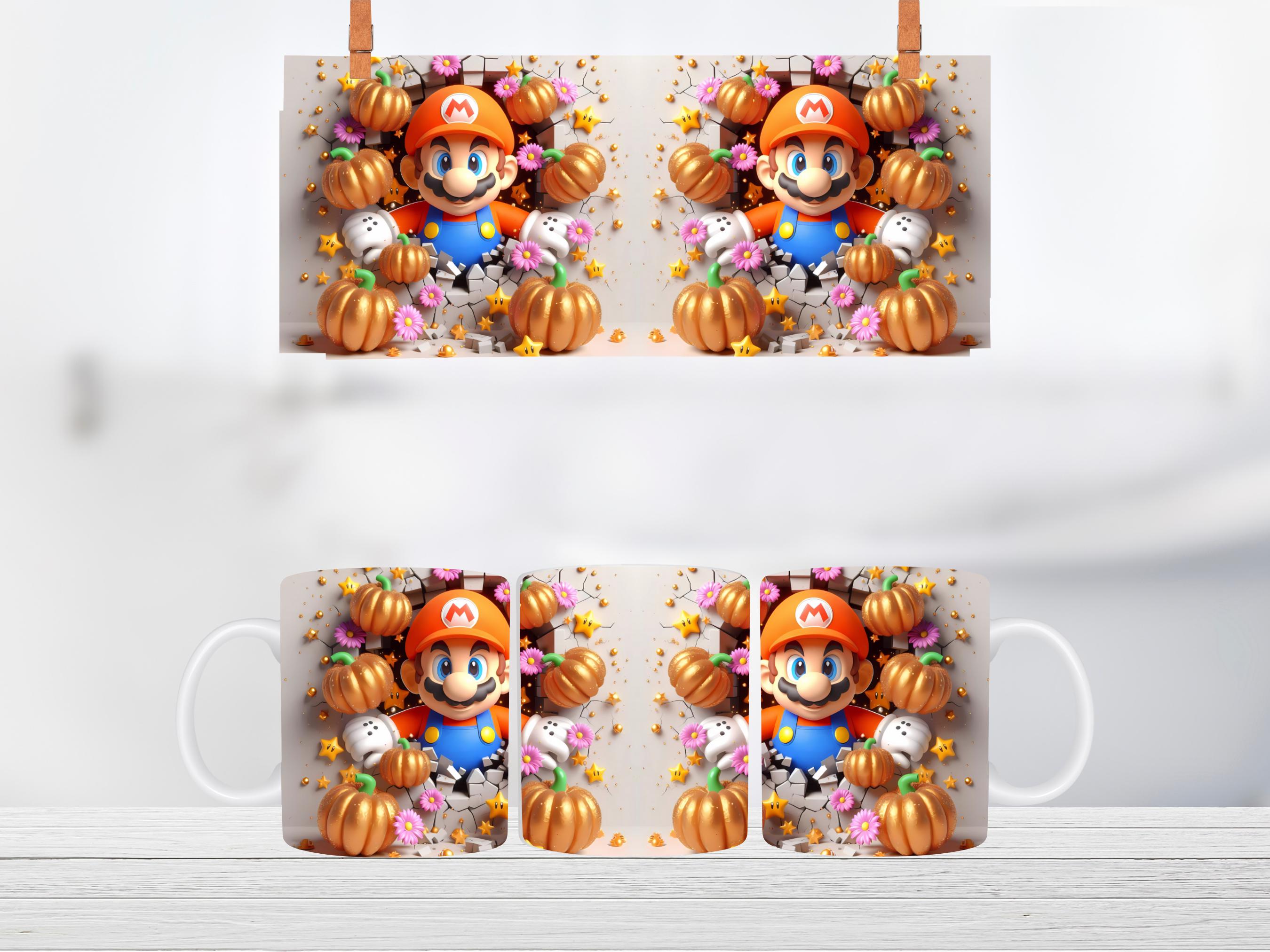 3D Super Mario Pumpkins Shine Mug Wrap, Halloween 11oz/15oz Mug ...