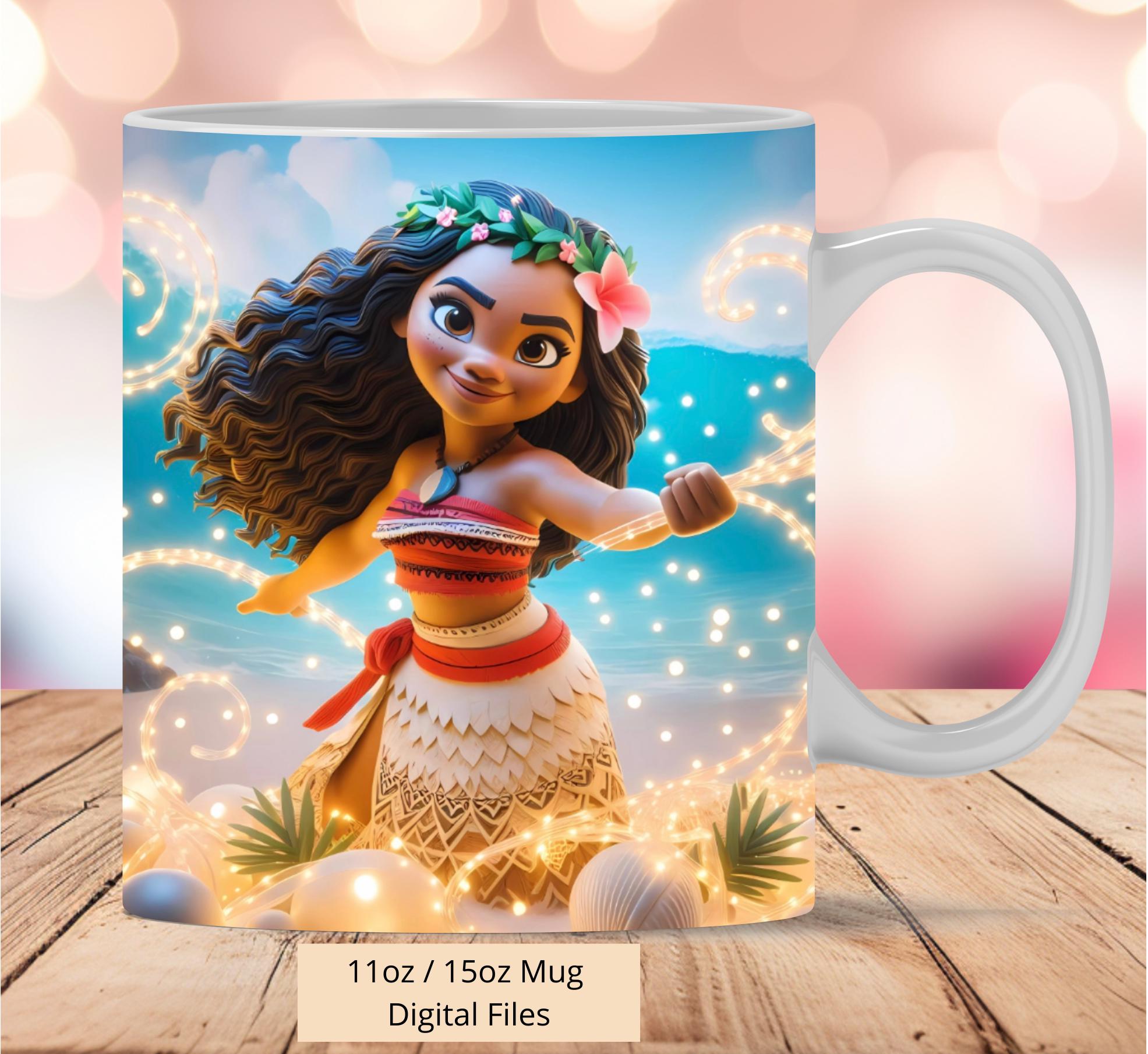 3D Cute Princess Moana Shine Mug Wrap, 3D Princess Mug Wrap Sublimation ...
