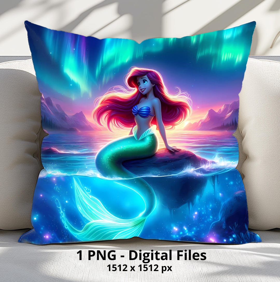 1 PNG Cute Nermaid Ariel Neon Water for Pillow, Digital Design File for ...