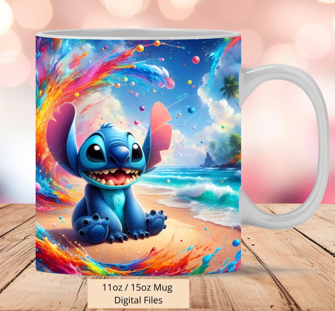 3D Stitch Splash Mug Wrap, 3D Stitch Colorful Mug Wrap Sublimation ...