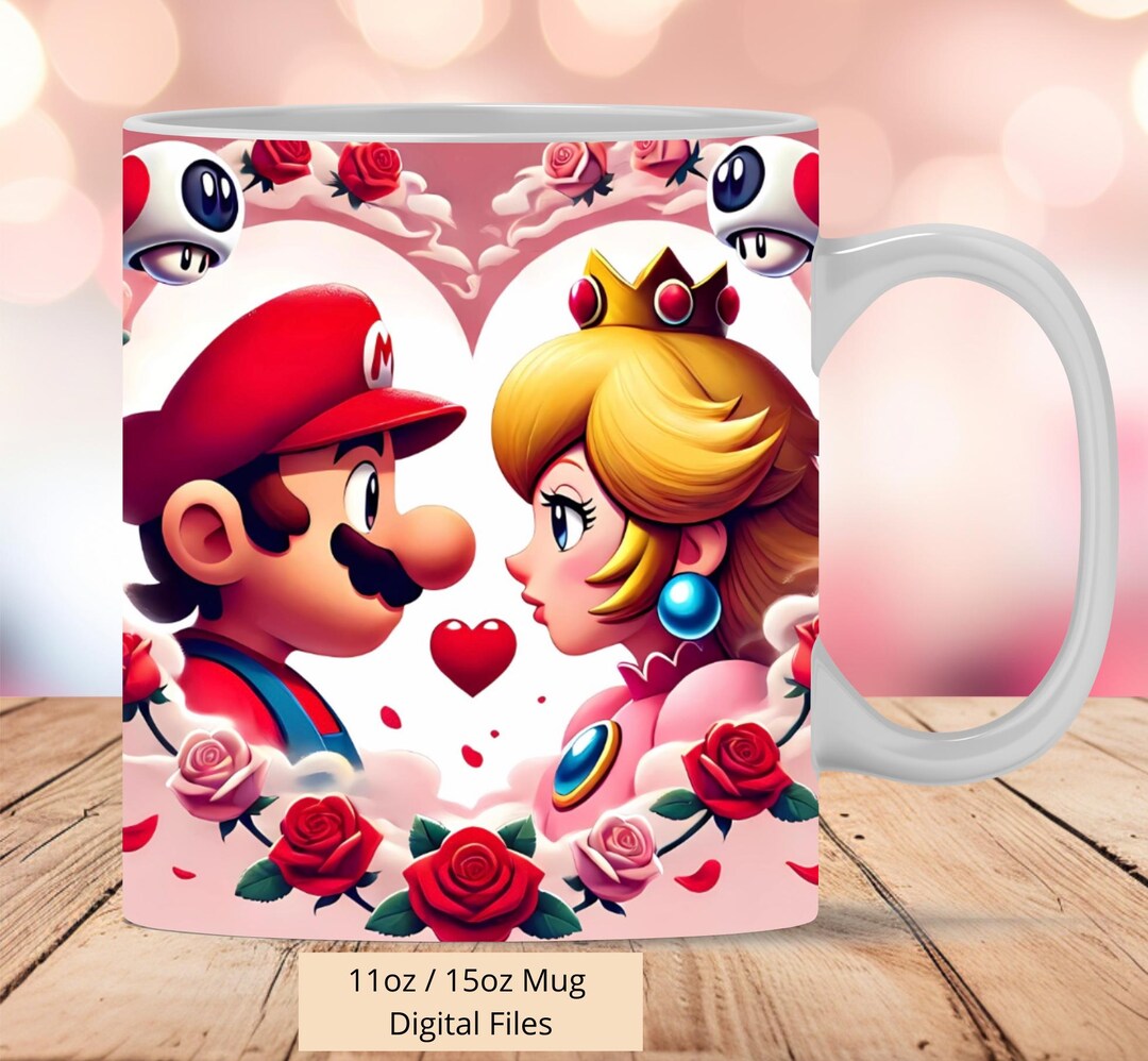 3D Love Mario and Peach Mug Wrap, 11oz & 15oz Mug Template, Mug ...