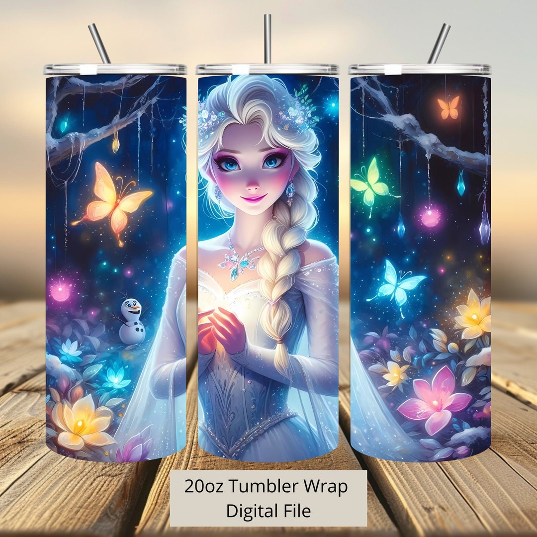 3D Cute Elsa Butterflies Tumbler Wrap, Frozen Tumbler Wrap Sublimation ...