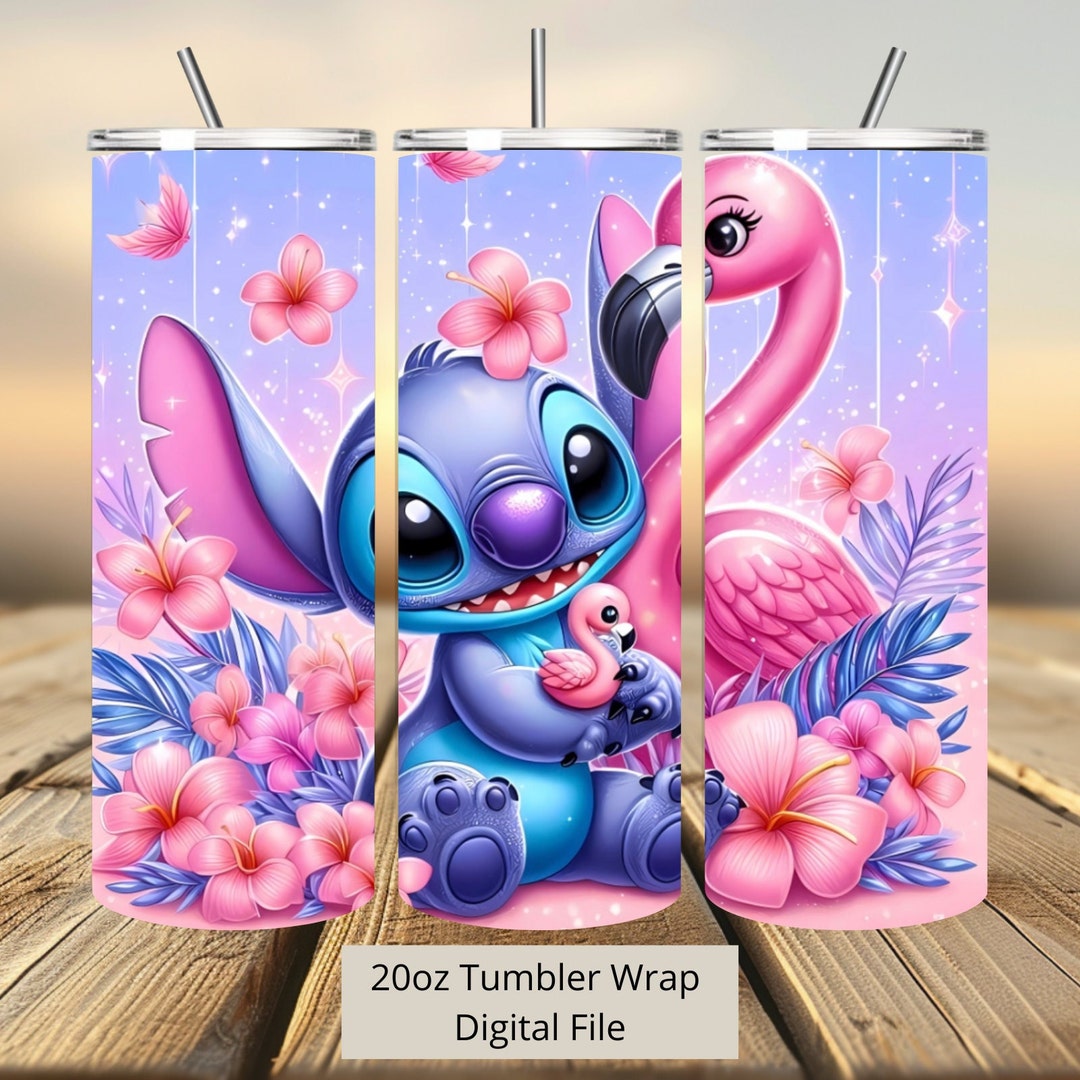 3D Stitch Flamingo Tumbler Wrap, Stitch Flowers Tumbler Wrap ...