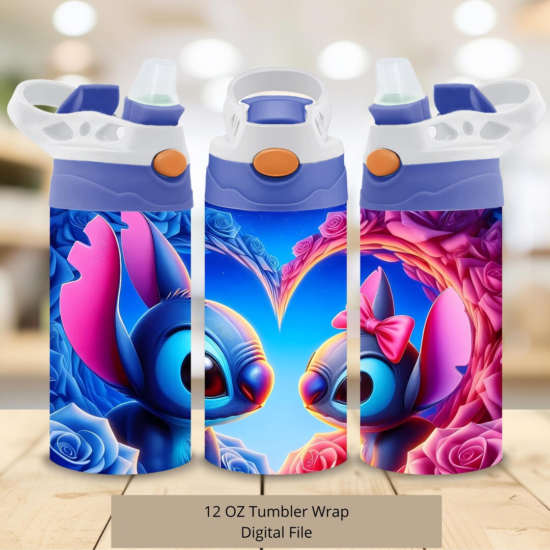 3D Cute Stitch and Angel Heart Tumbler Design, 12oz Angel Cup Tumbler ...