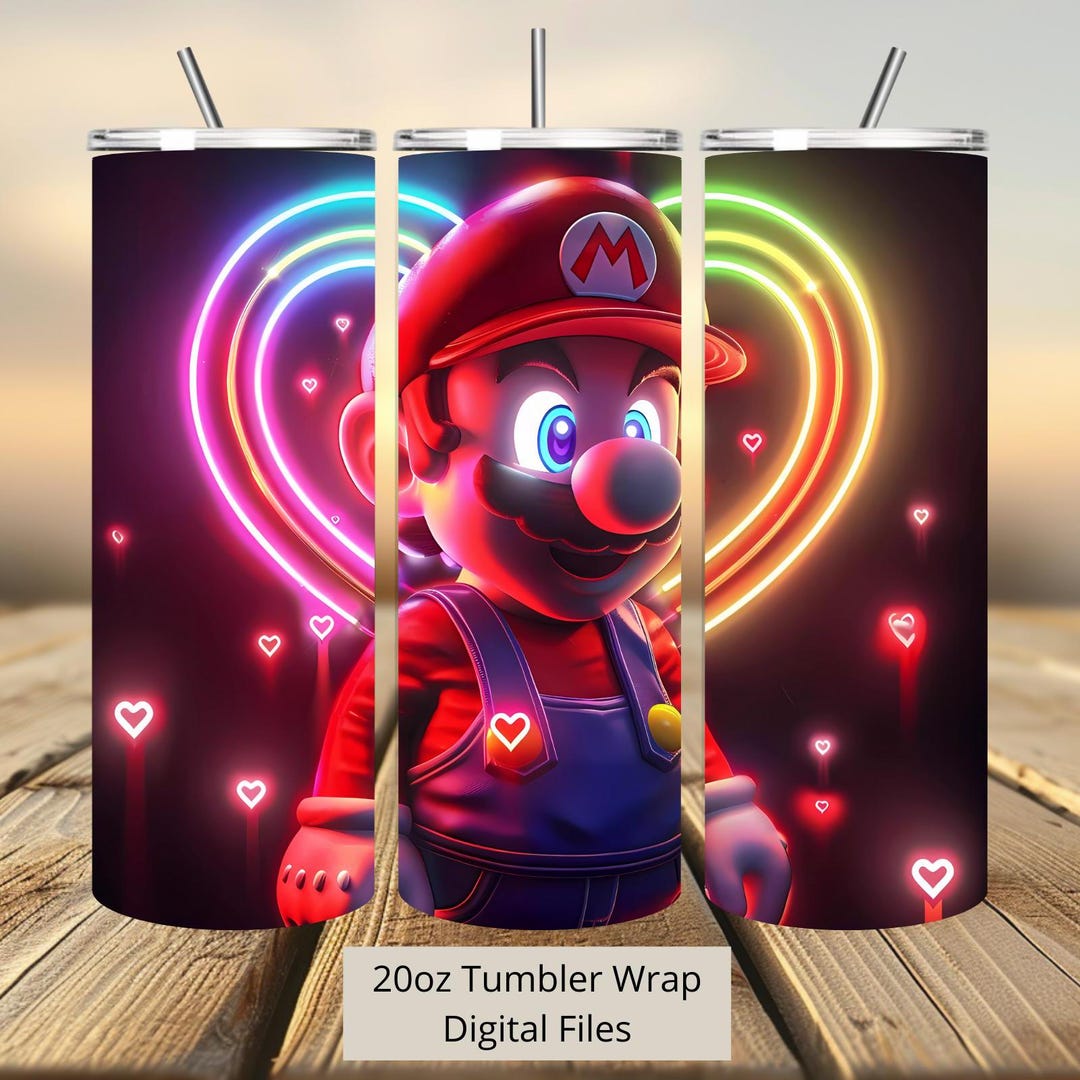 3D Super Mario Heart Neon Tumbler Wrap, Friends Tumbler Wrap ...