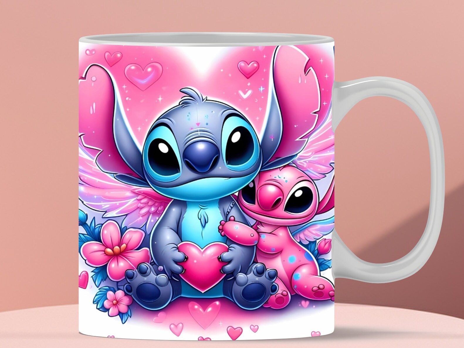 3D Stitch and Angel Love Mug Wrap, 3D Angel Mug Wrap Sublimation Design ...