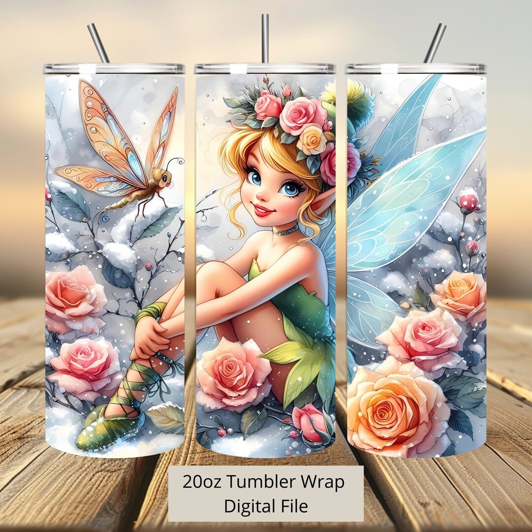 3D Tinkerbell Winter Flowers Tumbler Wrap, Princess Tumbler Wrap ...