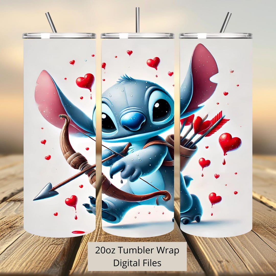 3D Cute Stitch Cupid Valentine Tumbler Wrap, Stitch Tumbler Wrap ...