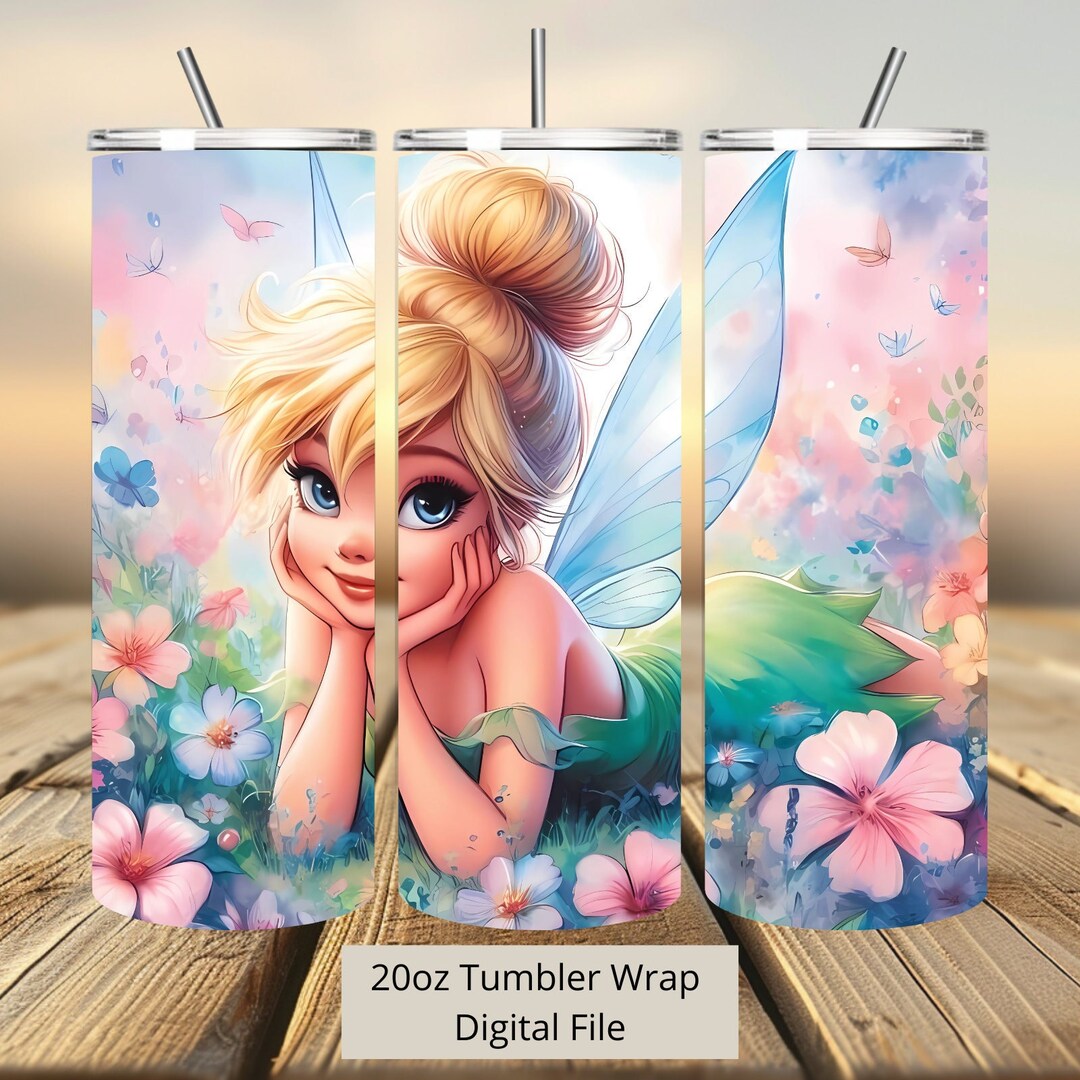 3D Tinkerbell Flowers Tumbler Wrap, Princess Tumbler Wrap Sublimation ...