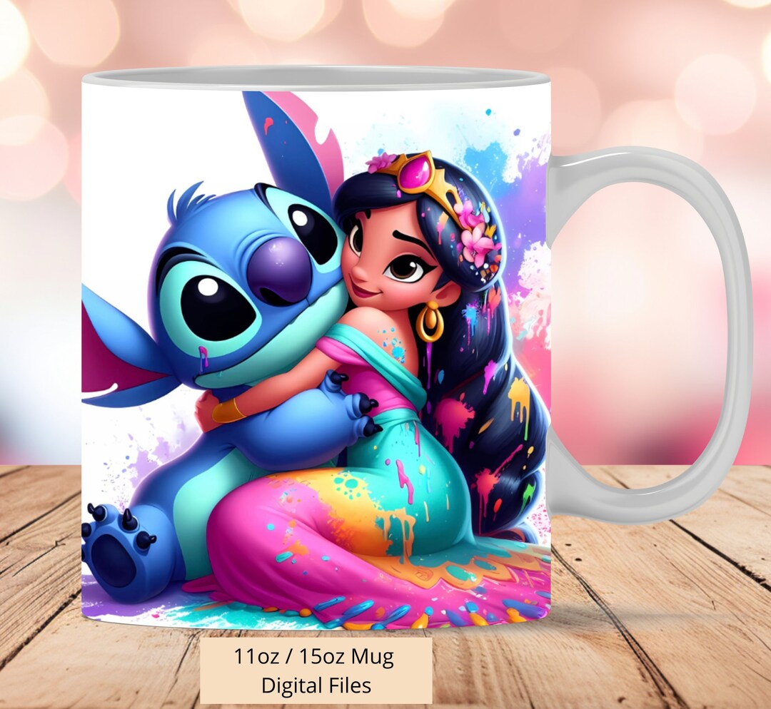 3D Yasmin and Stitch Mug Wrap, 3D Stitch Mug Wrap Sublimation Design ...