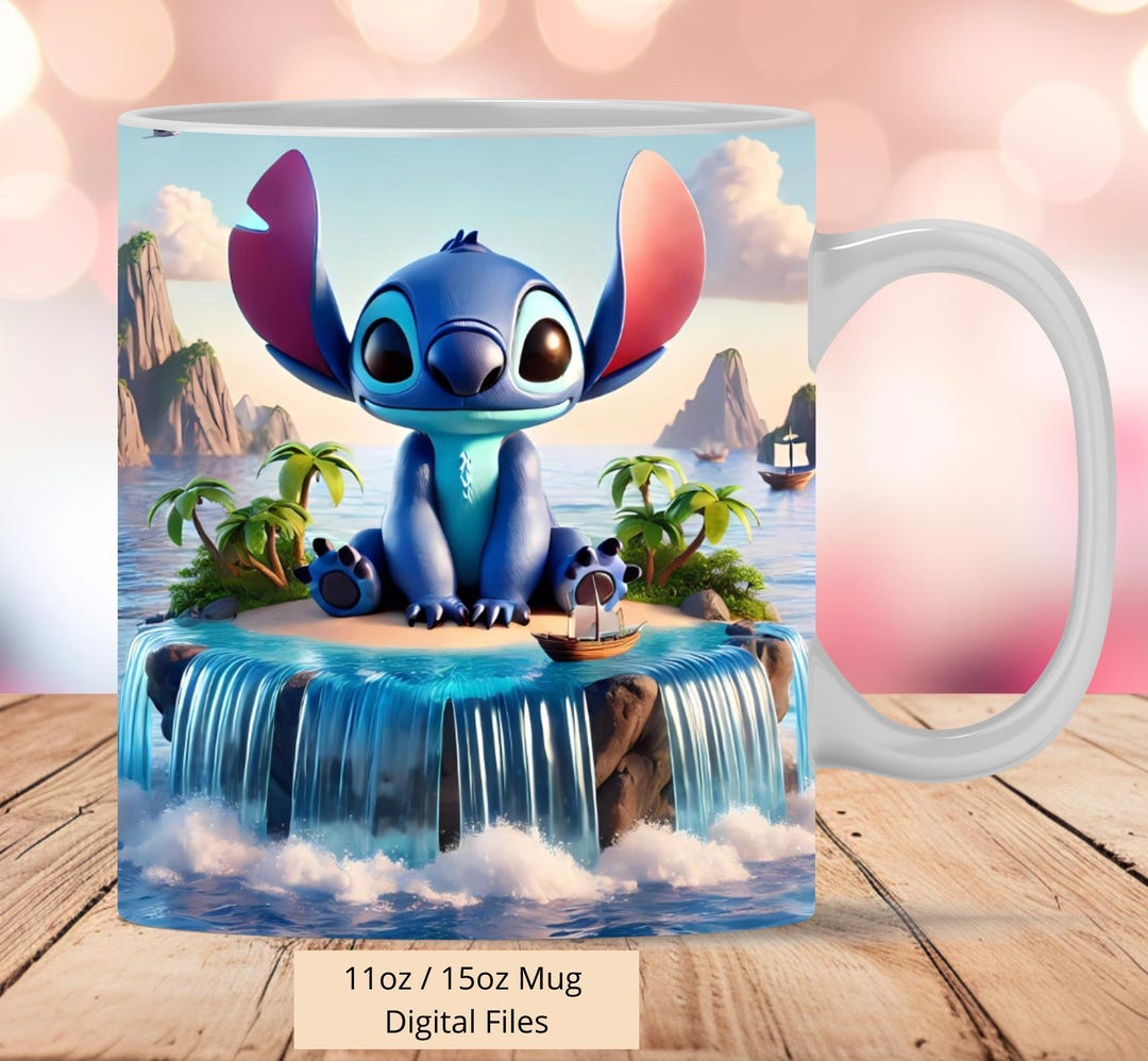 3D Stitch Splash Water Island Mug Wrap, 3D Stitch Mug Wrap Sublimation ...