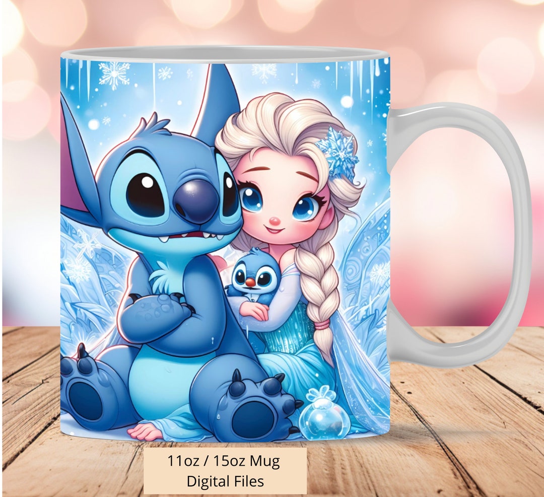 3D Princess Elsa and Stitch Snow Mug Wrap, 3D Stitch Mug Wrap ...