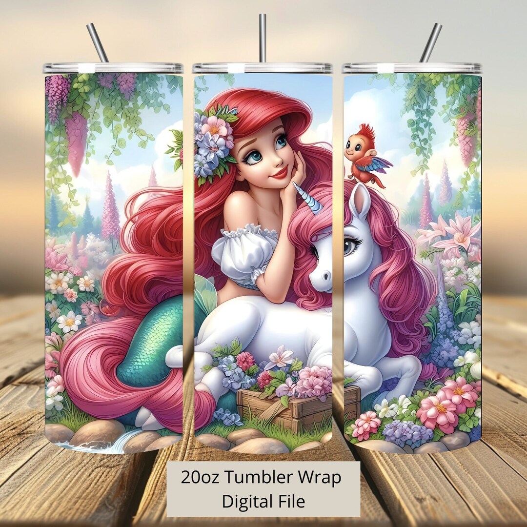 3D Ariel and Unicorn Tumbler Wrap, Nermaid Tumbler Wrap Sublimation ...