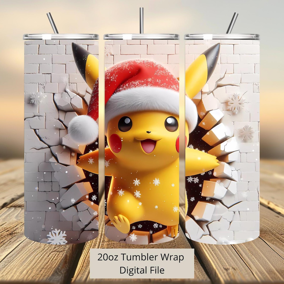 3D Cute Pikachu Christmas Craked Hole Tumbler Wrap, Pokemon Tumbler ...