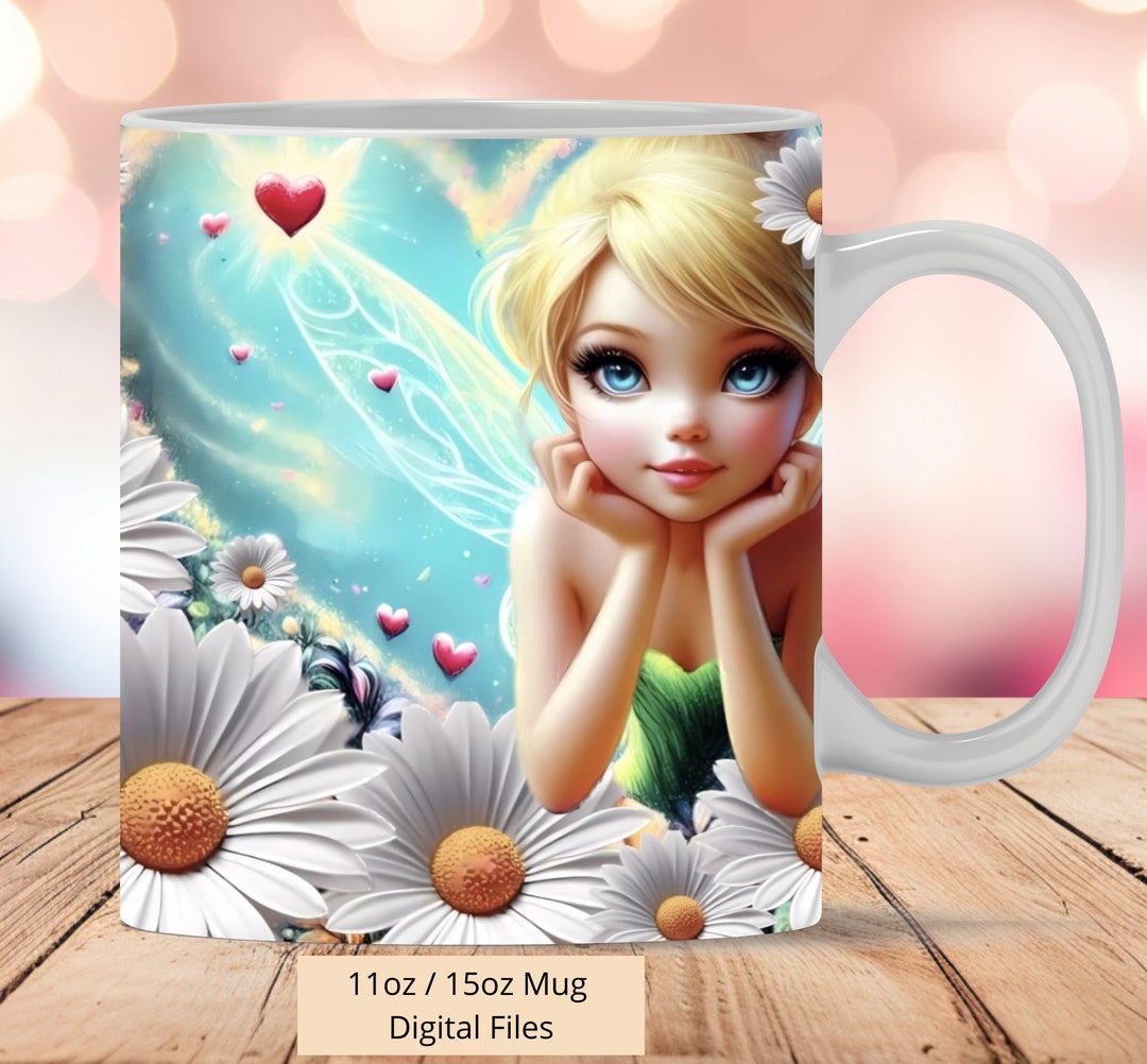 3D Tinkerbell Marigold Mug Wrap, 3D Fairy With Flowers, Mug Wrap ...