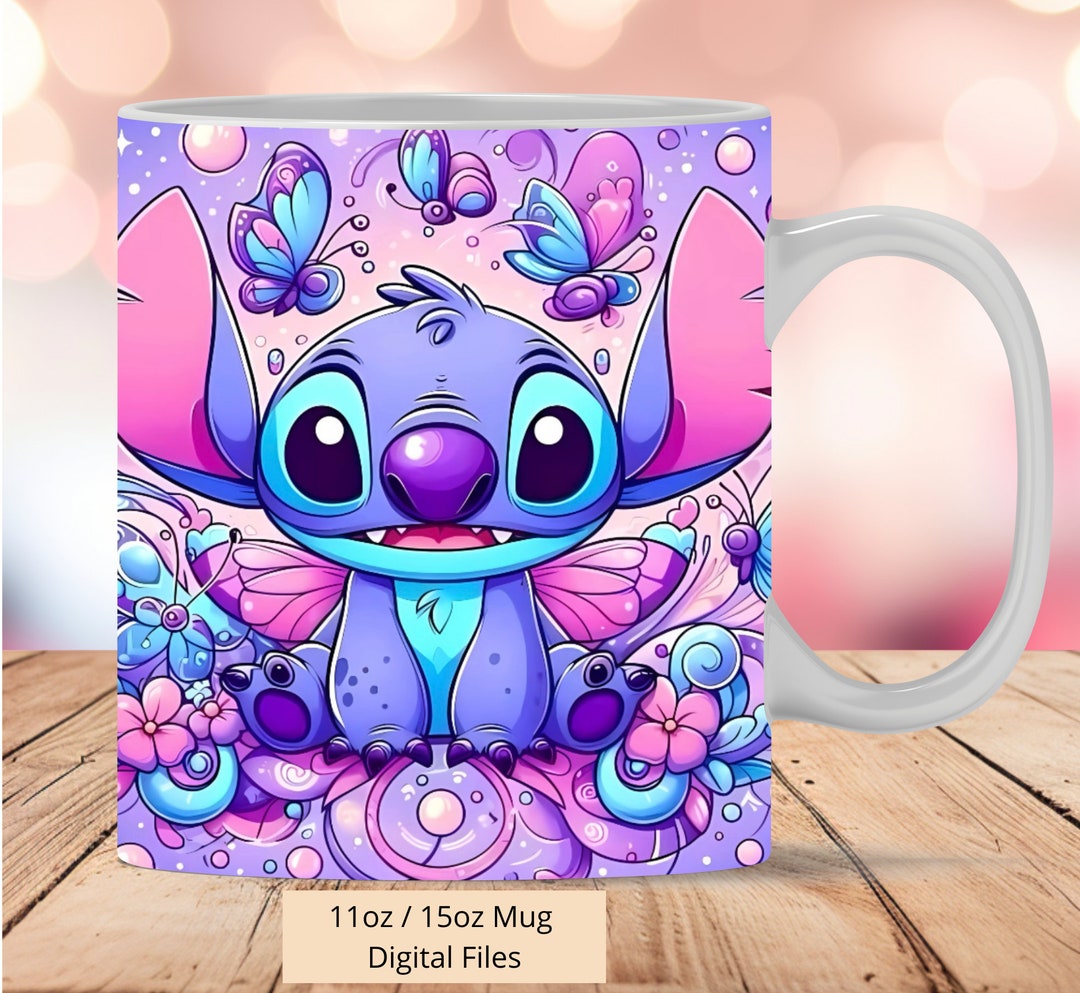 3D Cute Stitch Butterflies Mug Wrap, 3D Stitch Mug Wrap Sublimation ...